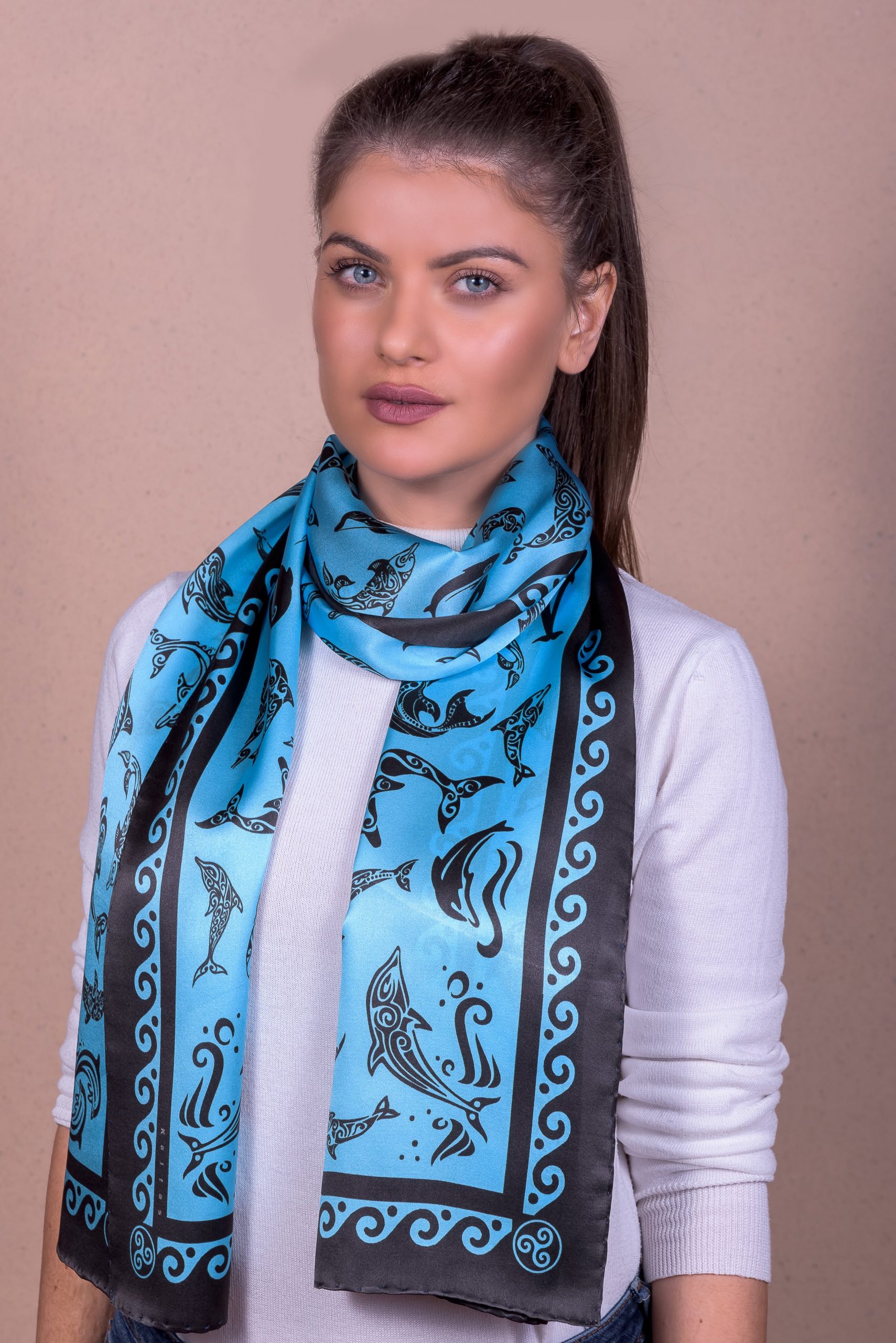 Turquoise pure silk scarf - Ancientgreekscarves.com