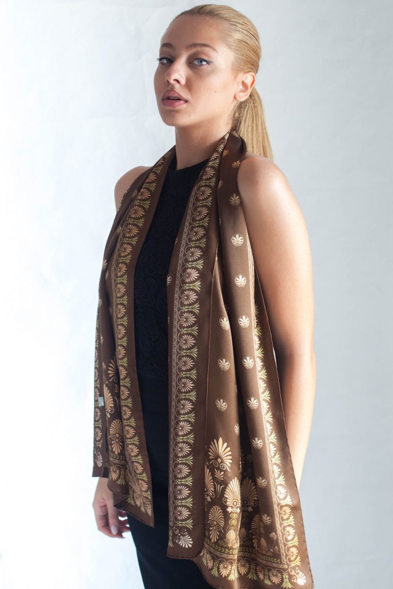 Brown and gold silk shawl - Ancientgreekscarves.com