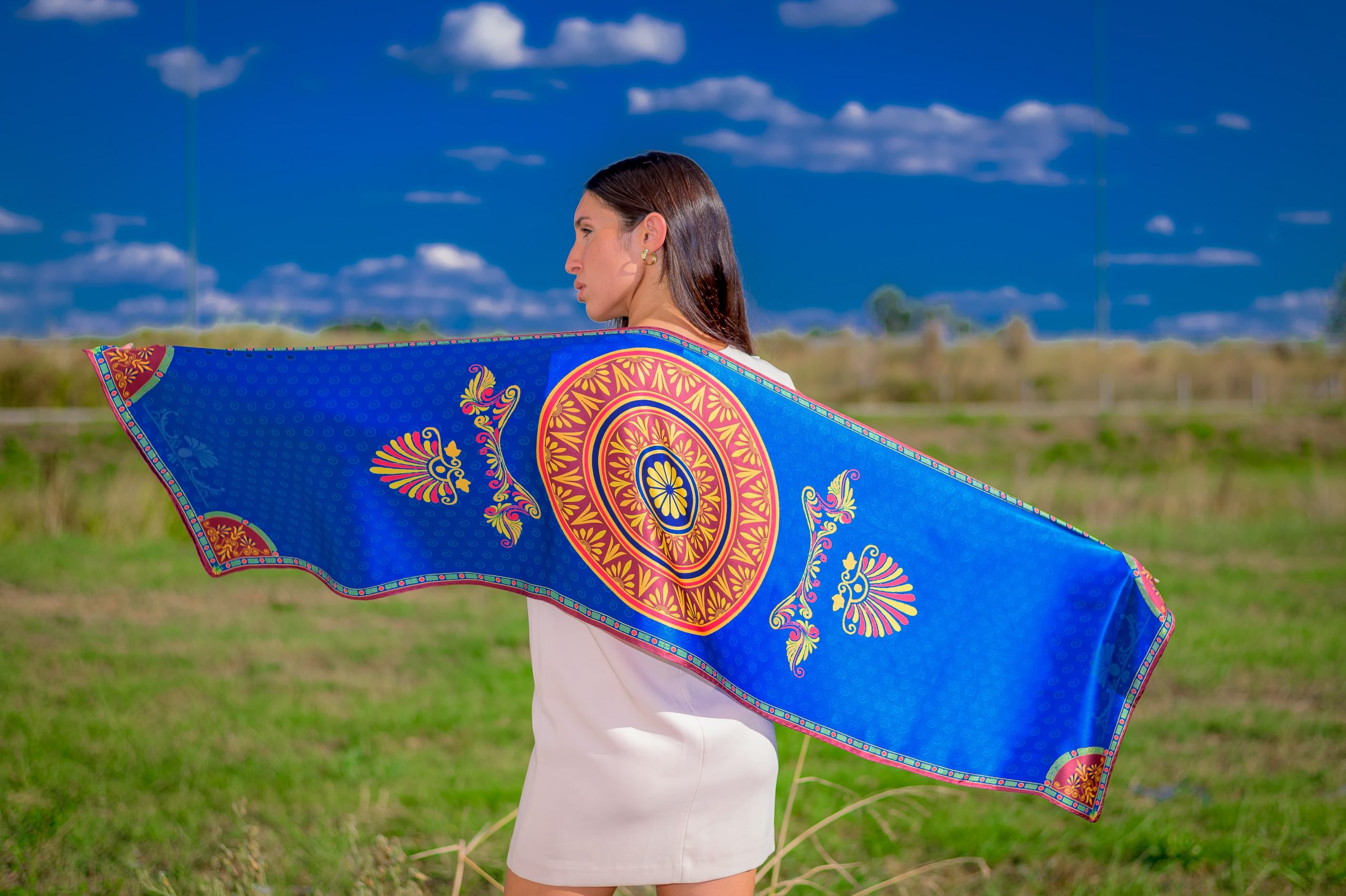 Deep blue pure silk scarf - Ancientgreekscarves.com