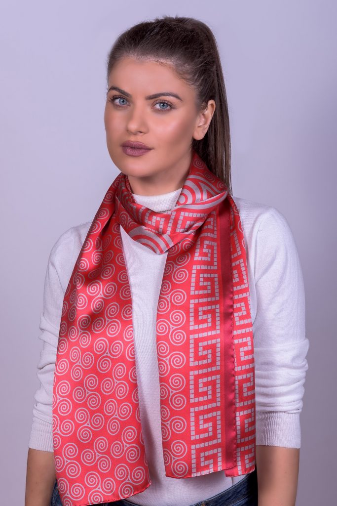 Red Minoic pure silk scarf - Ancientgreekscarves.com