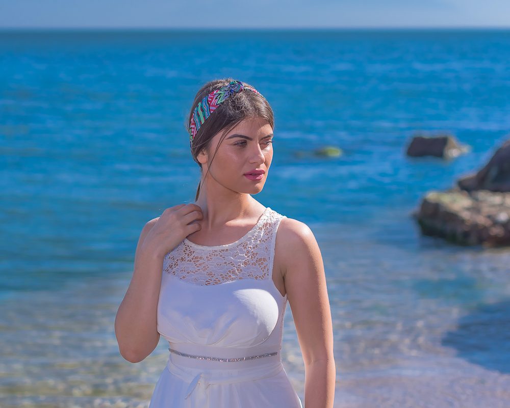 Blue and green headscarf - Ancientgreekscarves.com