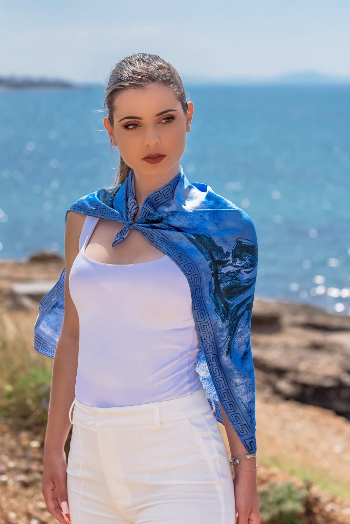 The Victory of Samothrace cyan scarf - Ancientgreekscarves.com