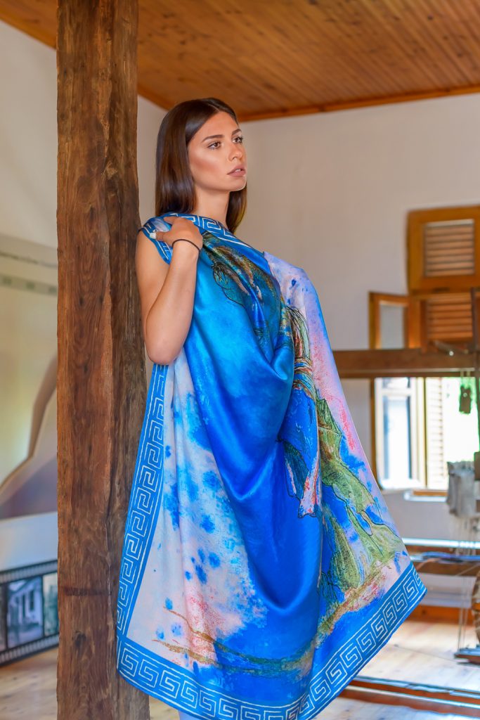 Large blue square silk scarf - Ancientgreekscarves.com