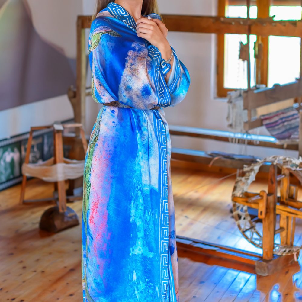 Large blue square silk scarf - Ancientgreekscarves.com