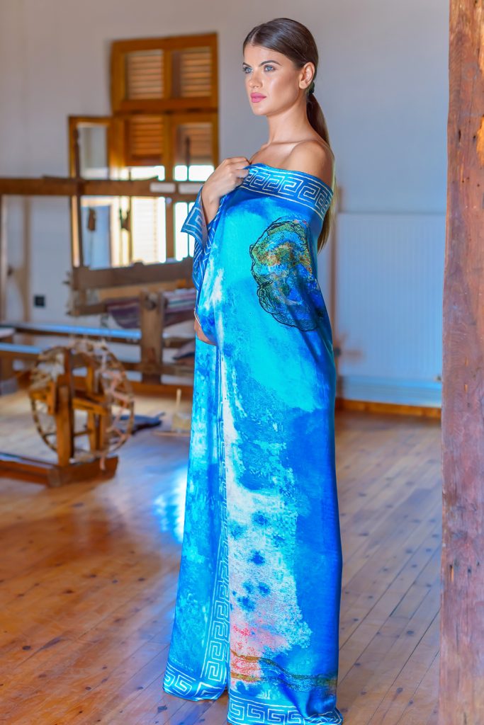 Large blue square silk scarf - Ancientgreekscarves.com