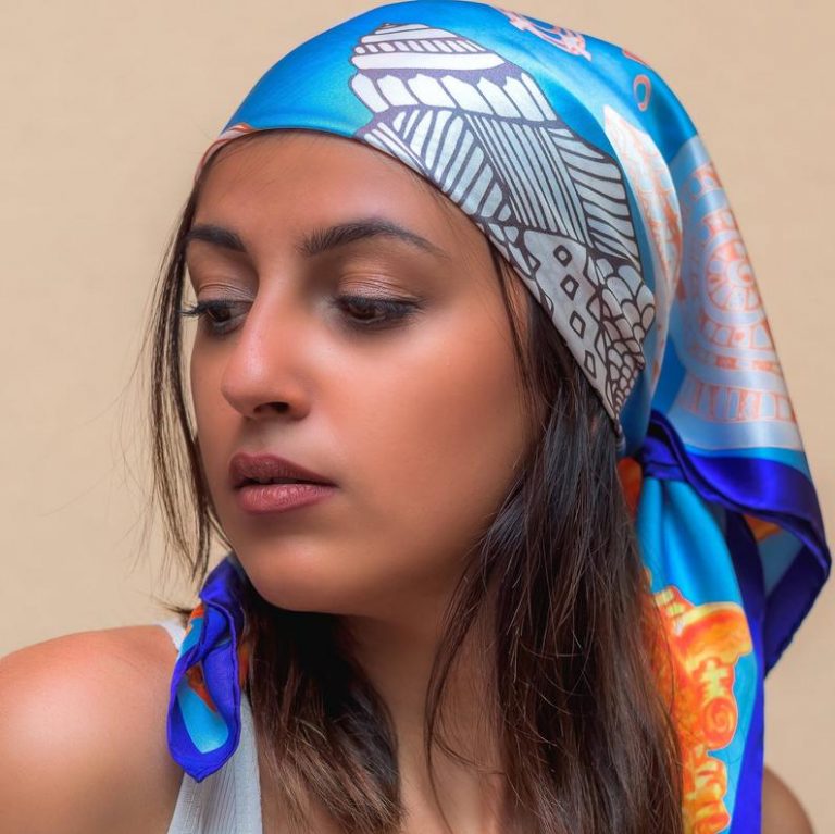 Silk scarf in a light blue shade - Ancientgreekscarves.com