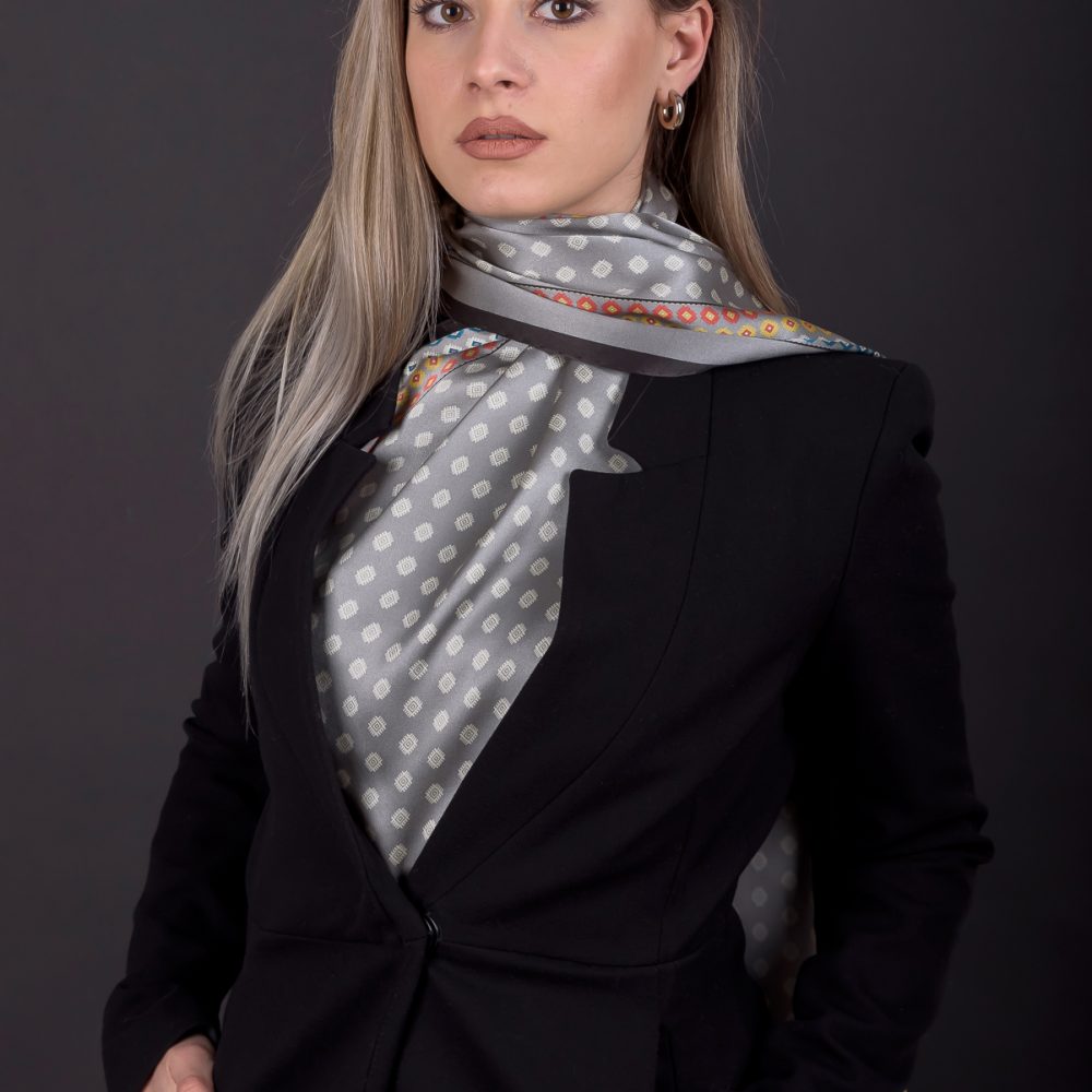 Grey pure silk headscarf - Ancientgreekscarves.com
