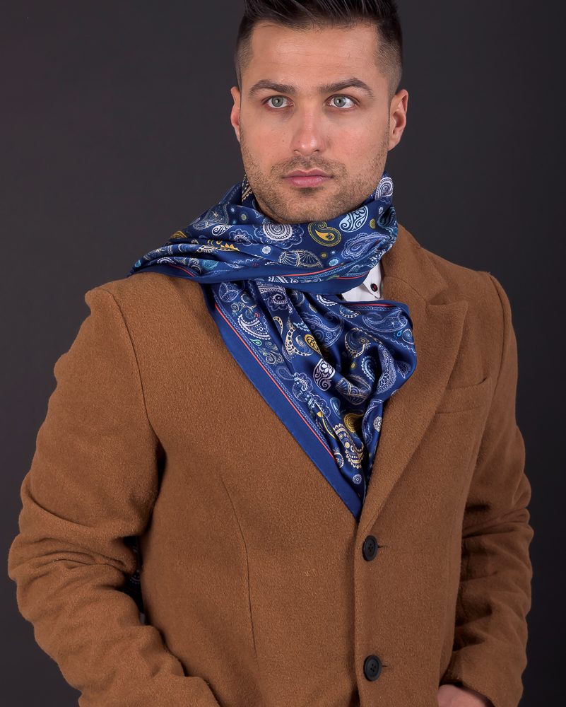 Dark blue silk scarf for men - Ancientgreekscarves.com