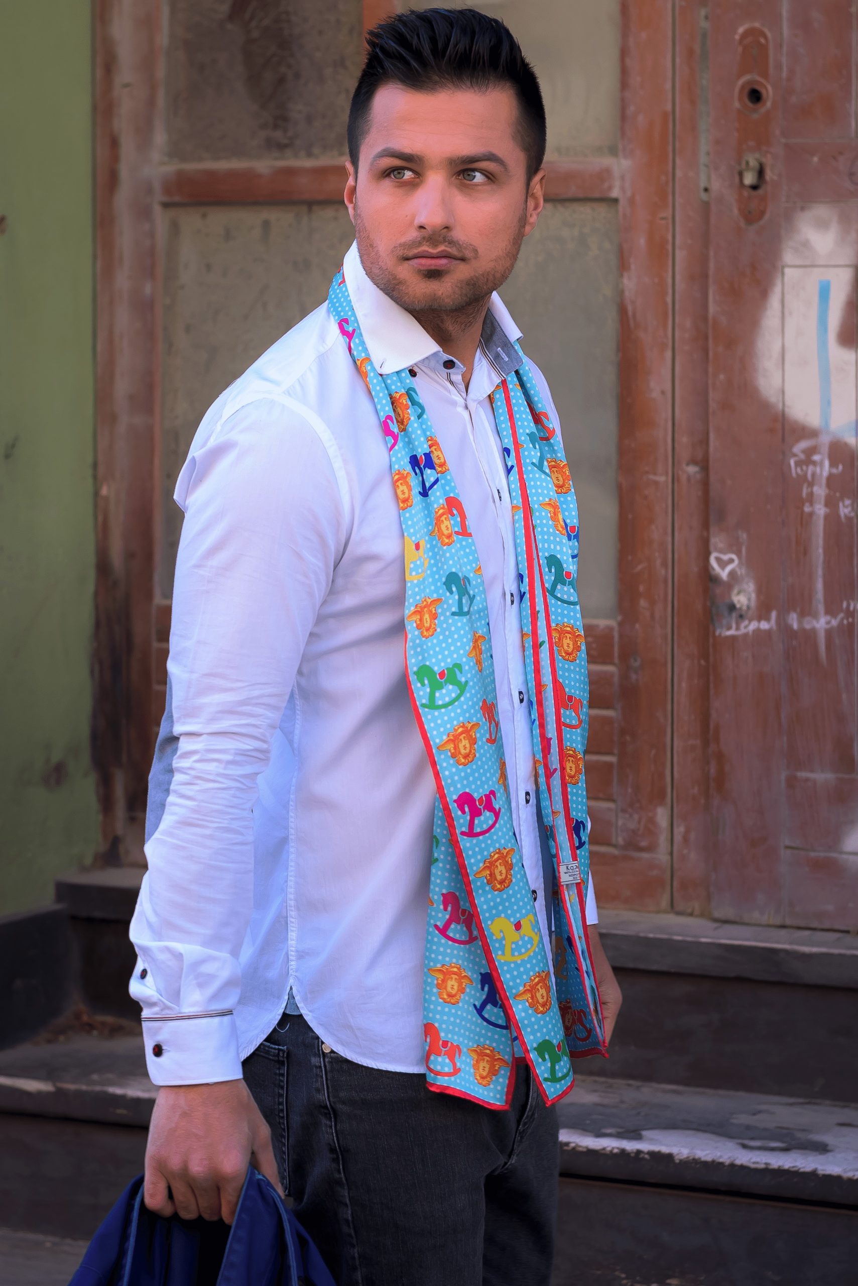 Oceanic blue long silk scarf - Ancientgreekscarves.com