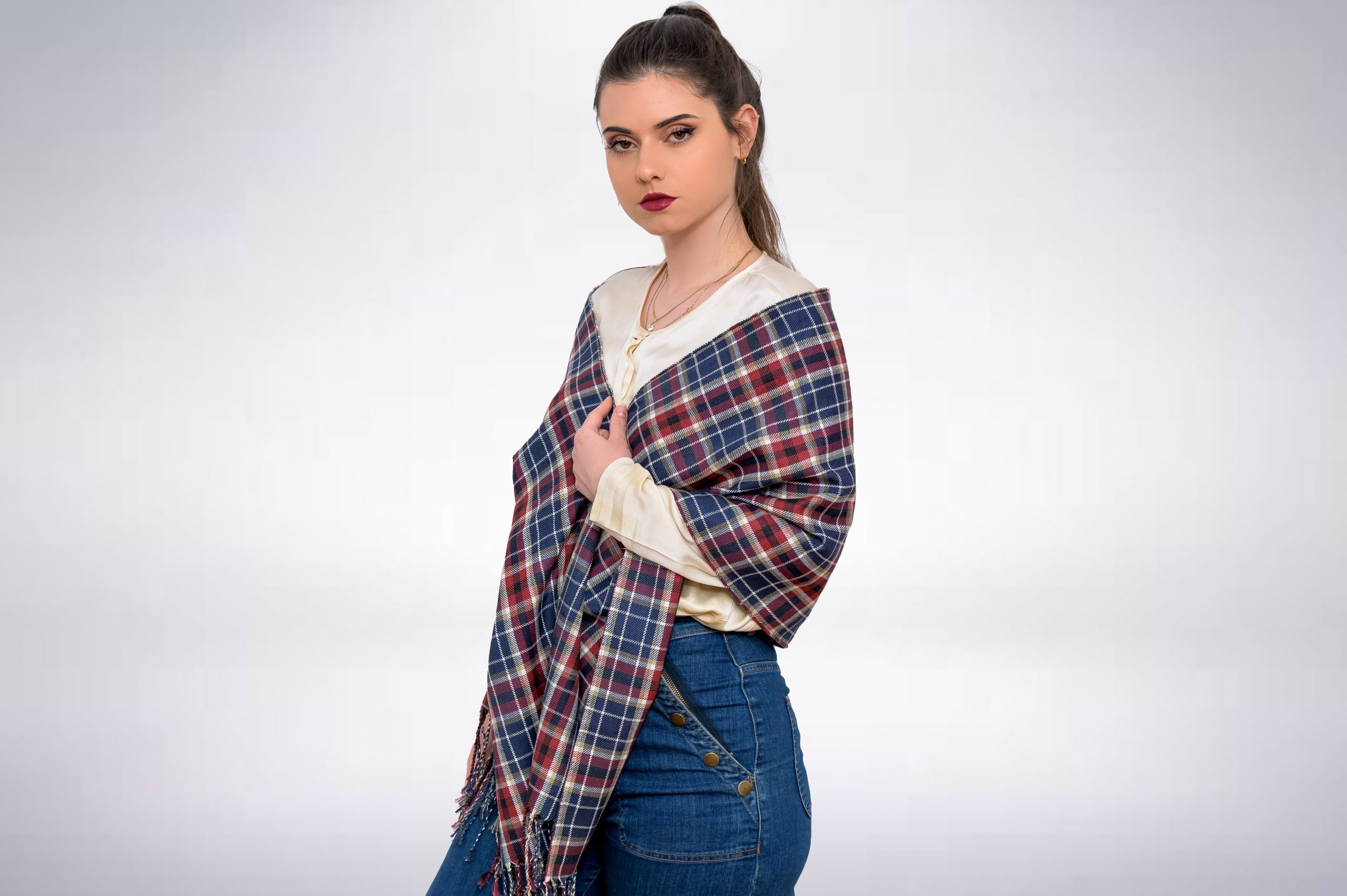 Plaid silk scarf in red and blue - Ancientgreekscarves.com