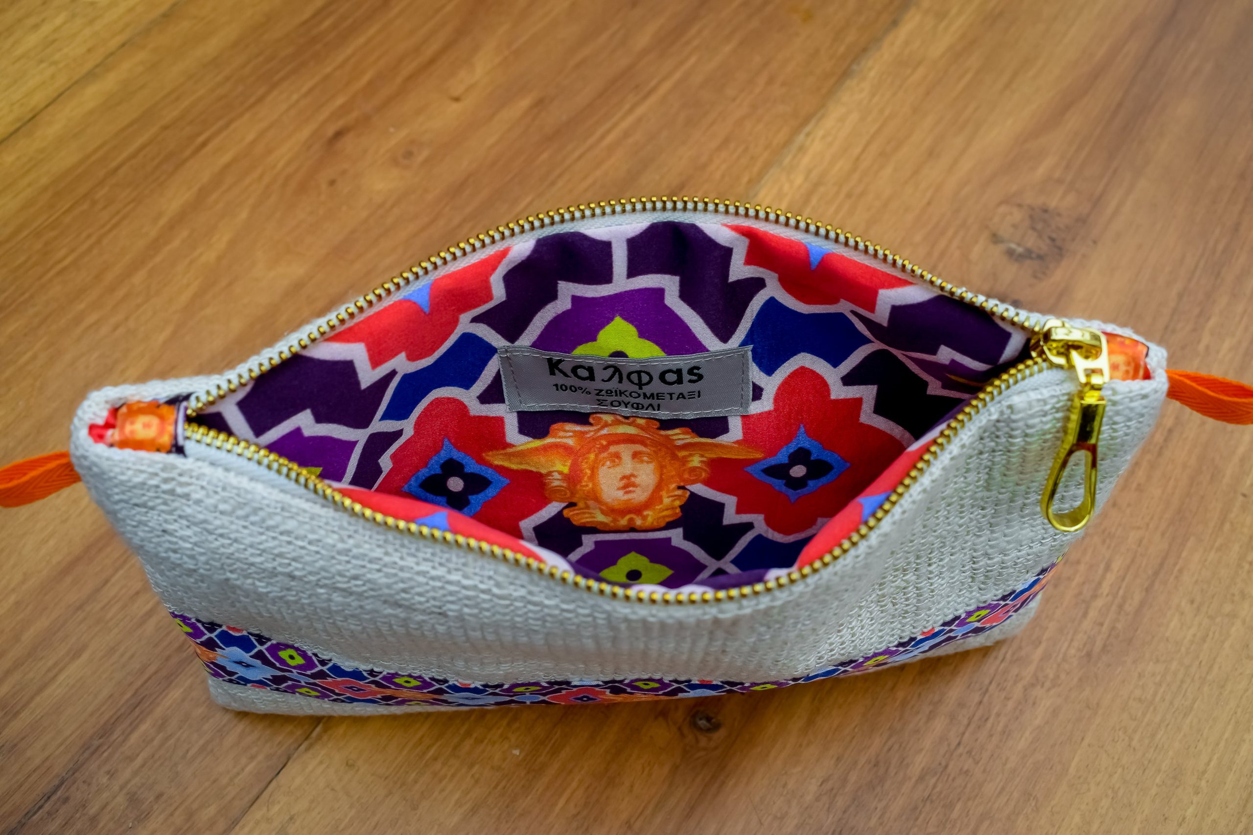 Handmade neutral toned silk pouch - Ancientgreekscarves.com